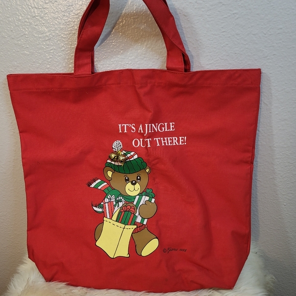 Vintage | Bags | Vintage Large Red Canvas Christmas Tote Bag | Poshmark